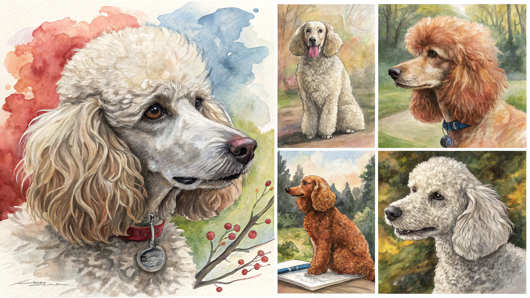 Stunning Hand Drawn and Painted Poodles